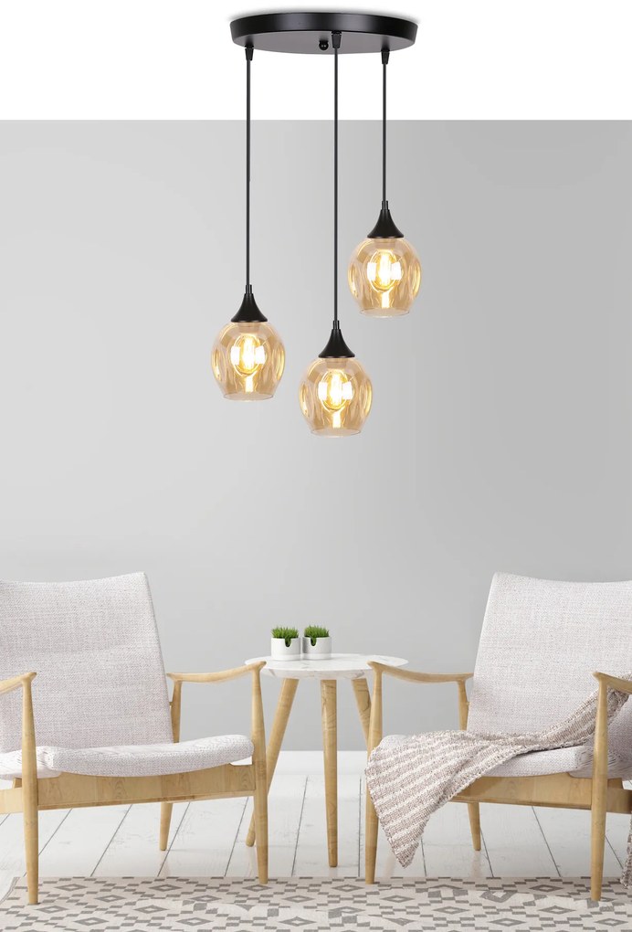 Černo-hnědý závěsný lustr Aspa pro žárovku 3x E27 s kulatou základnou  - Candellux