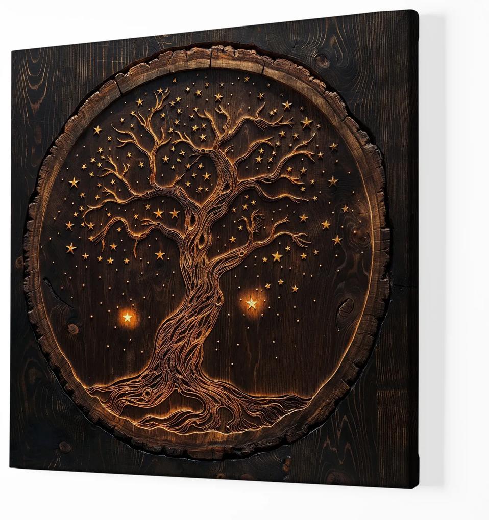 Obraz na plátně - Strom života U dvou hvězd, dřevo styl FeelHappy.cz Velikost obrazu: 80 x 80 cm
