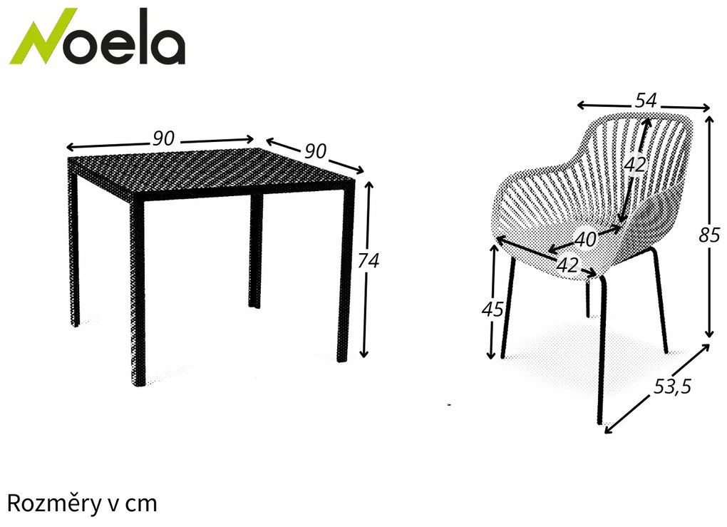 Noela Zahradní jídelní set Viking M + 4x křeslo GABY šedá
