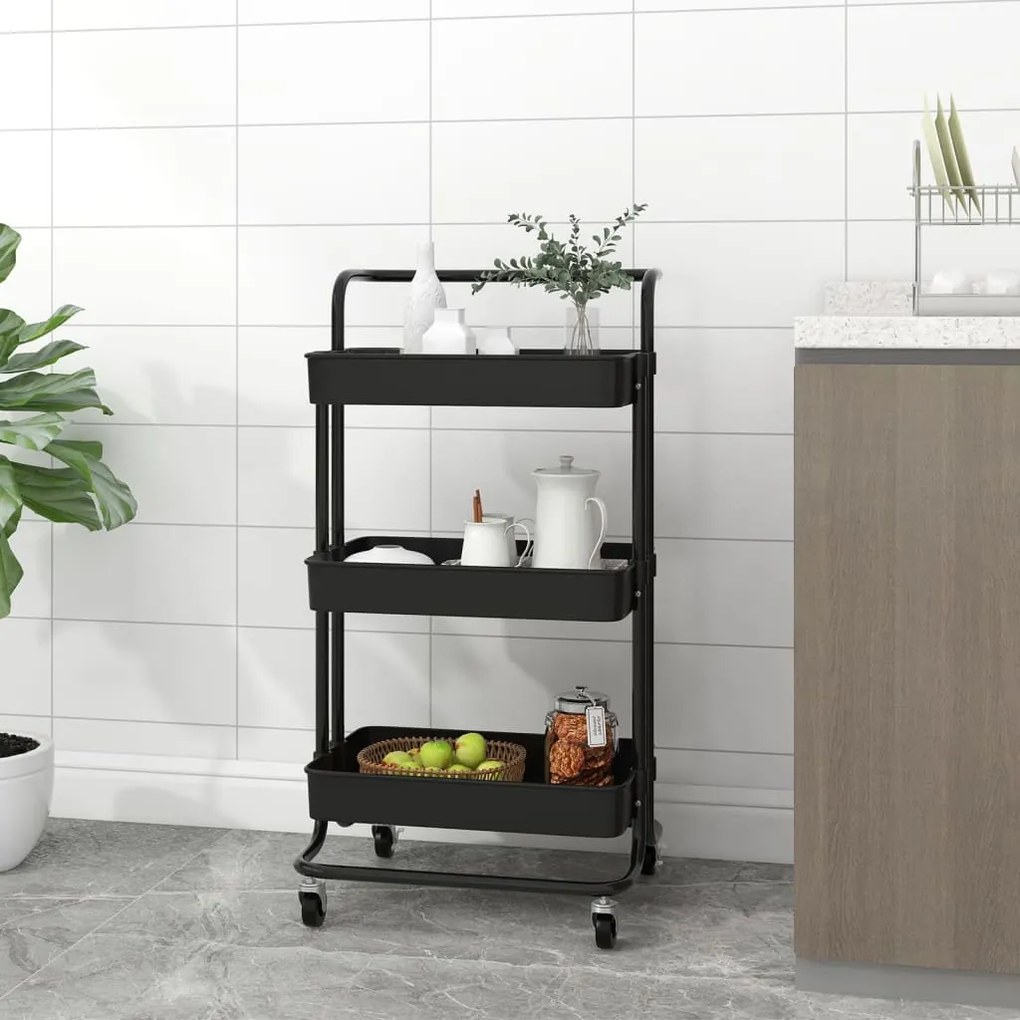 Kuchyňský vozík se 3 patry černý 42x35x85 cm železo a ABS 336335