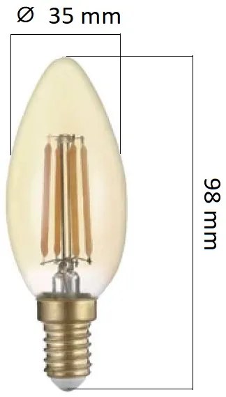 Retro LED žárovka  E14 4W 400lm extra teplá, filament, ekvivalent  27W