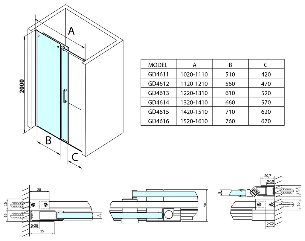 Gelco DRAGON sprchové dveře 1200mm, čiré sklo GD4612 GD4612