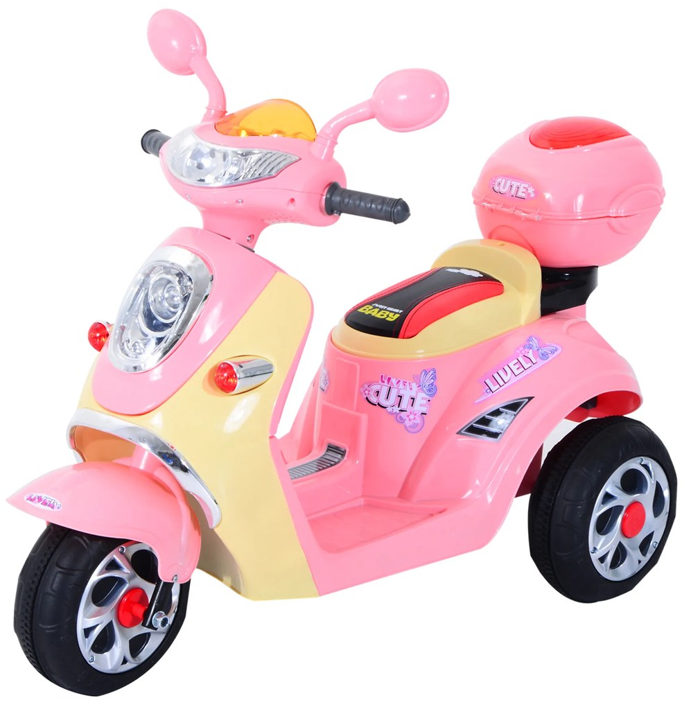 HOMCOM dětská elektrická motorka dětská elektrická motorka dětské elektrické auto dětské vozidlo tříkolka, 6V, kov+PP, 108x51x75cm (růžová+žlutá) | A…