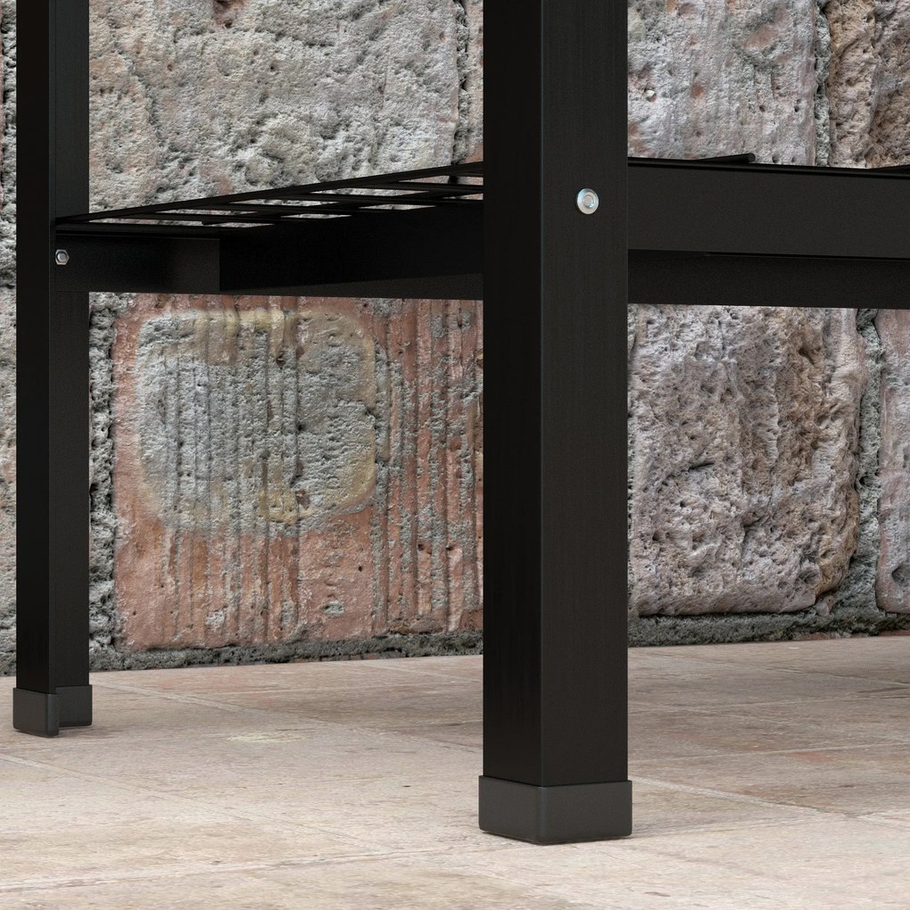 Metalová pěstební miska Outsunny se stojanem a policí 104L x 39Š x 80V cm 2 kola + zavlažovací vložka Černá