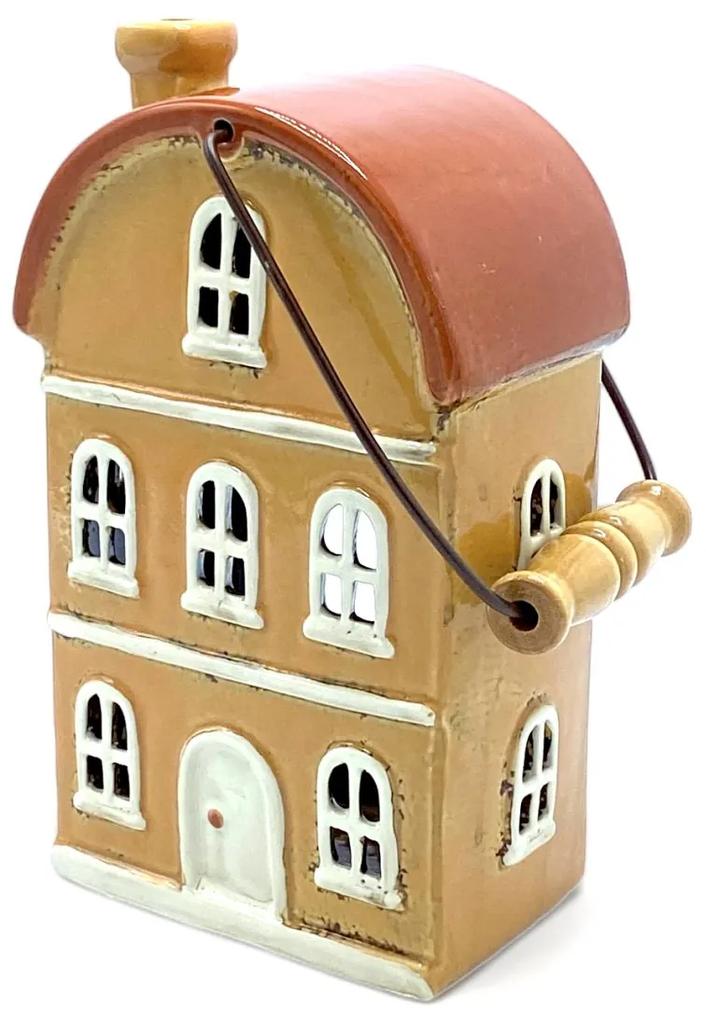 Ego Dekor Keramický domeček, lucerna na svíčku s rukojetí, výška 23 cm Barva: Světle béžová
