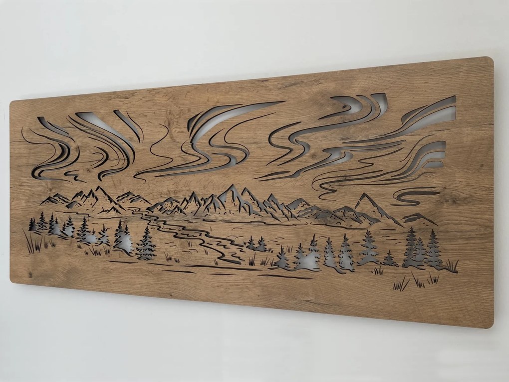 Li-Go "Polární záře" světelný obraz RGBW s baterií 120x50cm provedení povrchu: ořech