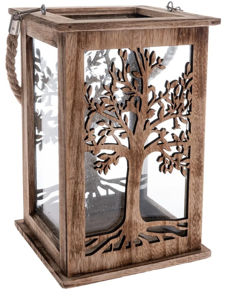 Dřevěná lucerna Tree přírodní, 16 x 25 x 16 cm