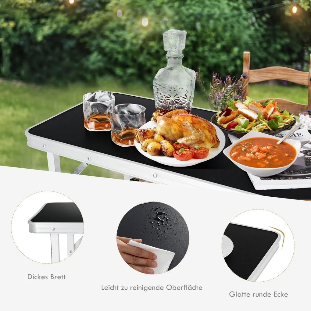 Costway Skládací hliníkový kempingový stůl se 2 patry Camping Cabinet, černý