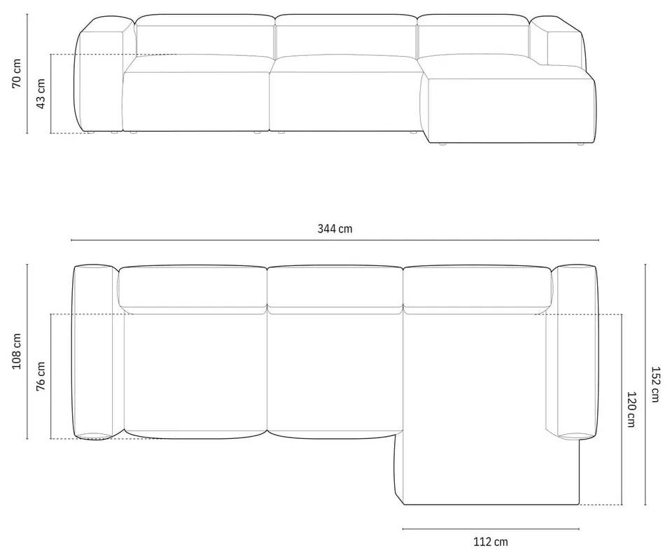 Béžová rohová pohovka (pravý roh/s lenoškou) Bergamo – Cosmopolitan Design