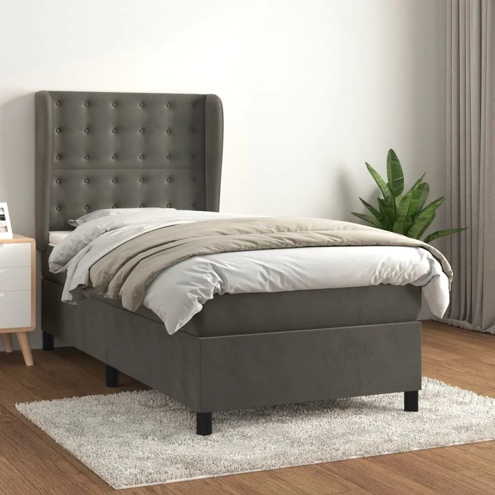 vidaXL Box spring postel s matrací 90x190 cm samet [3129423] Barva: Tmavě zelená