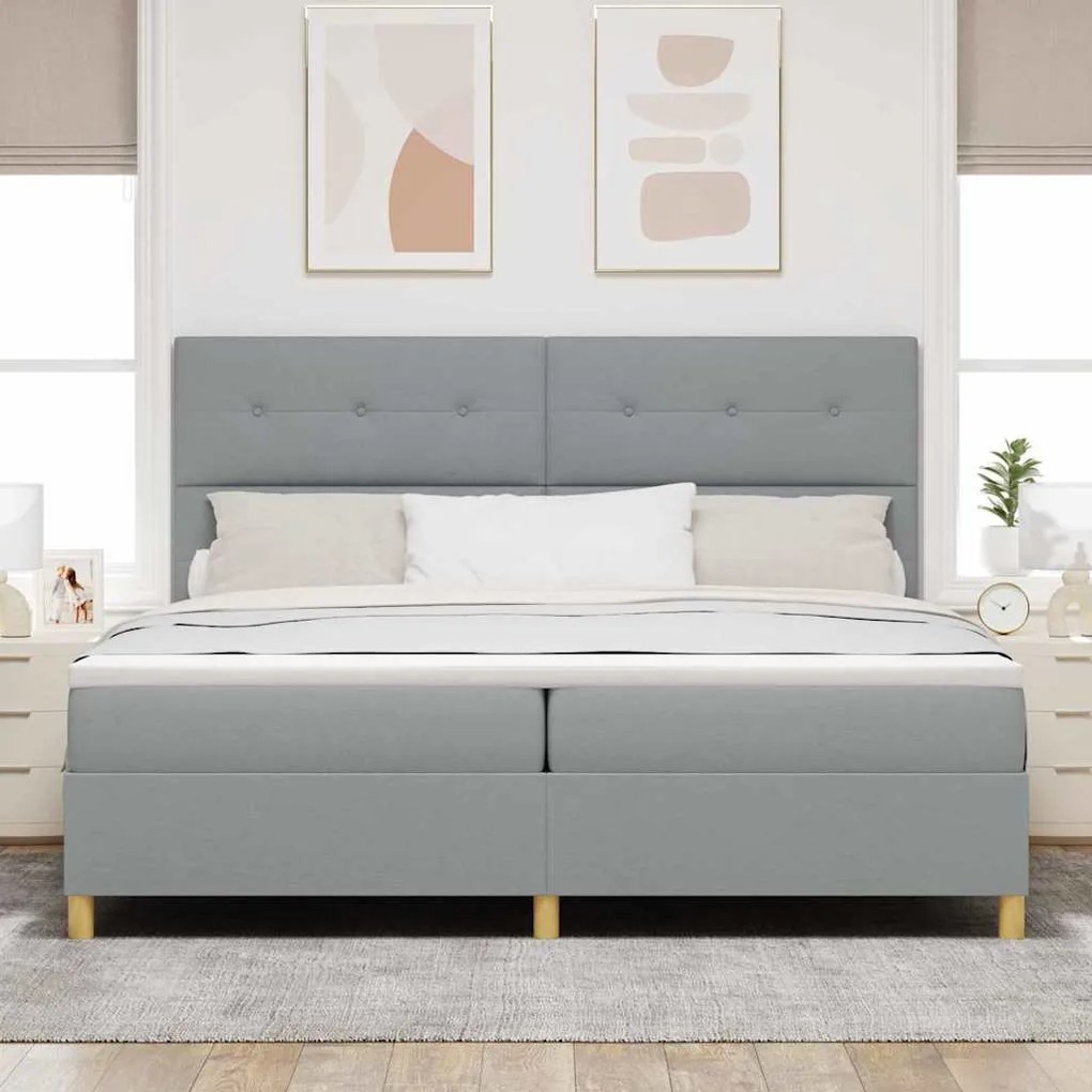 Postel s boxspringem s čelo Světle šedá 200 x 200 cm textil 3339644