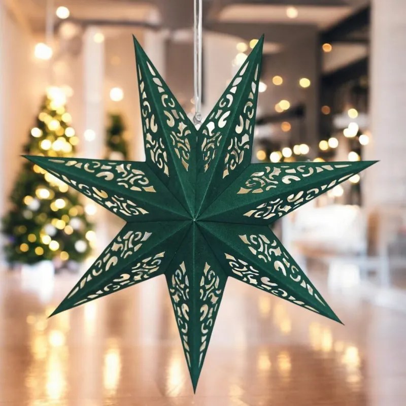 Vánoční papírová hvězda sedmicípá STARLET DELUXE 45 cm, zelená