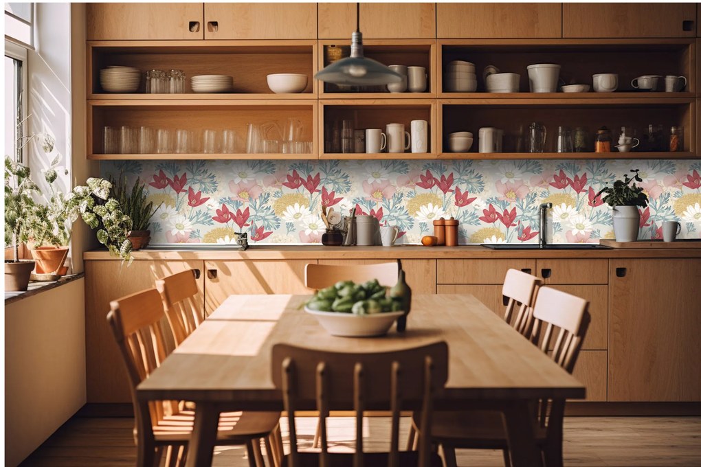 DIMEX | Fototapeta do kuchyně Vintage květinový vzor KI-420-216 | 420 x 60 cm | vícebarevná, růžová, zelená