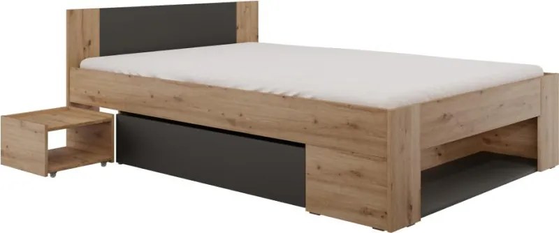 Postel UNIS s úložným prostorem, 140x200, dub artisan/antracit Kondela 0000402520