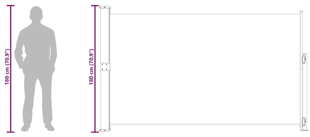 vidaXL Marketos Zatahovací boční markýza 180 x 300 cm šedá