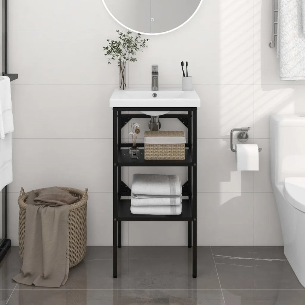 Koupelnový regál pod umyvadlo černý 40 x 38 x 83 cm železo 338487