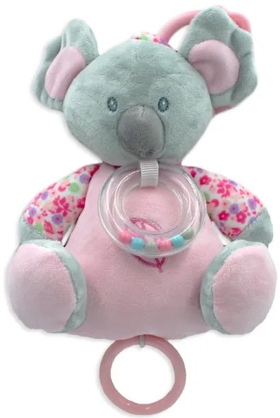Závěsná plyšová hračka s chrastítkem Koala 18 cm - šedá/růžová