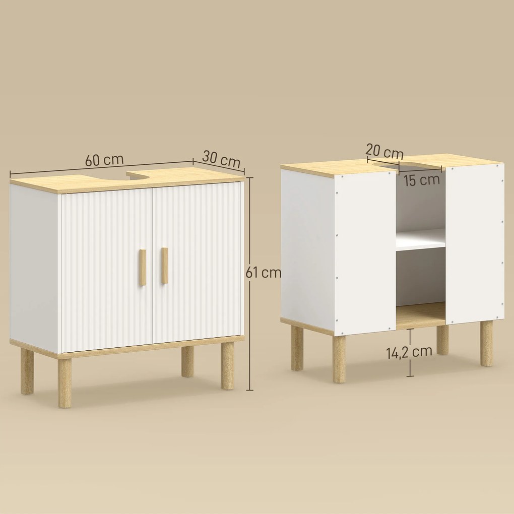 HOMCOM skříňka pod umyvadlo s nastavitelnou policí Skříňka pro závěsná umyvadla s rýhovanými dveřmi 60x30x61 cm Bílá
