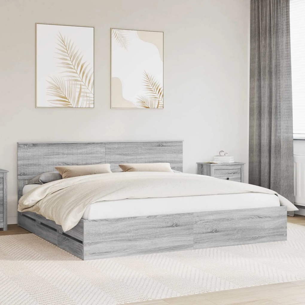 Rám postele s čelo Šedá Sonoma 200 x 200 cm Inženýrské dřevo 3410677