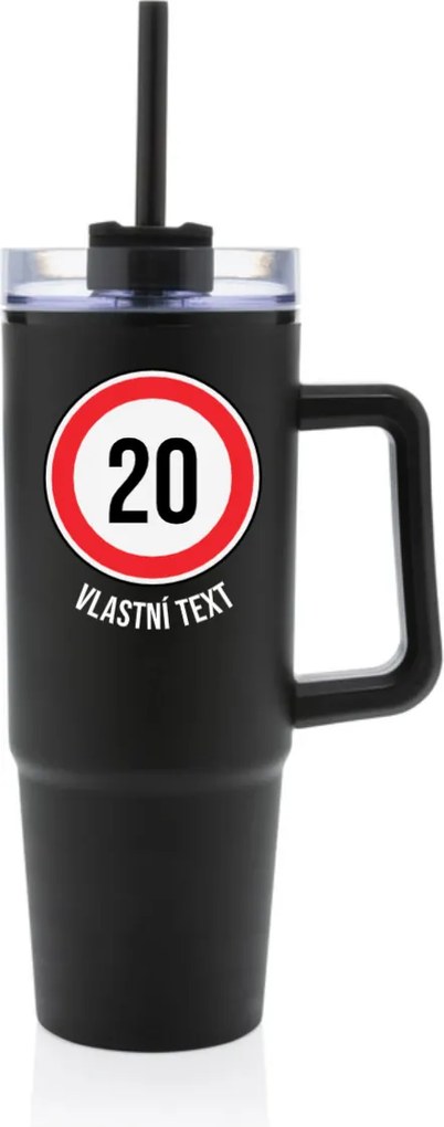 Personalizovaná cestovní termoska s průhledným víčkem - narozeninová dopravní značka