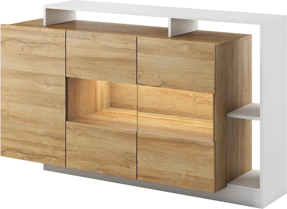 Obývací stěna s komodou ALVA a konferenčním stolkem | 260 cm + 155 cm + 120x60 cm | dub grandson/bílá