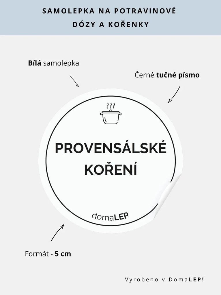 Samolepka na kořenky PROVENSÁLSKÉ KOŘENÍ bílá 5 cm tučné písmo
