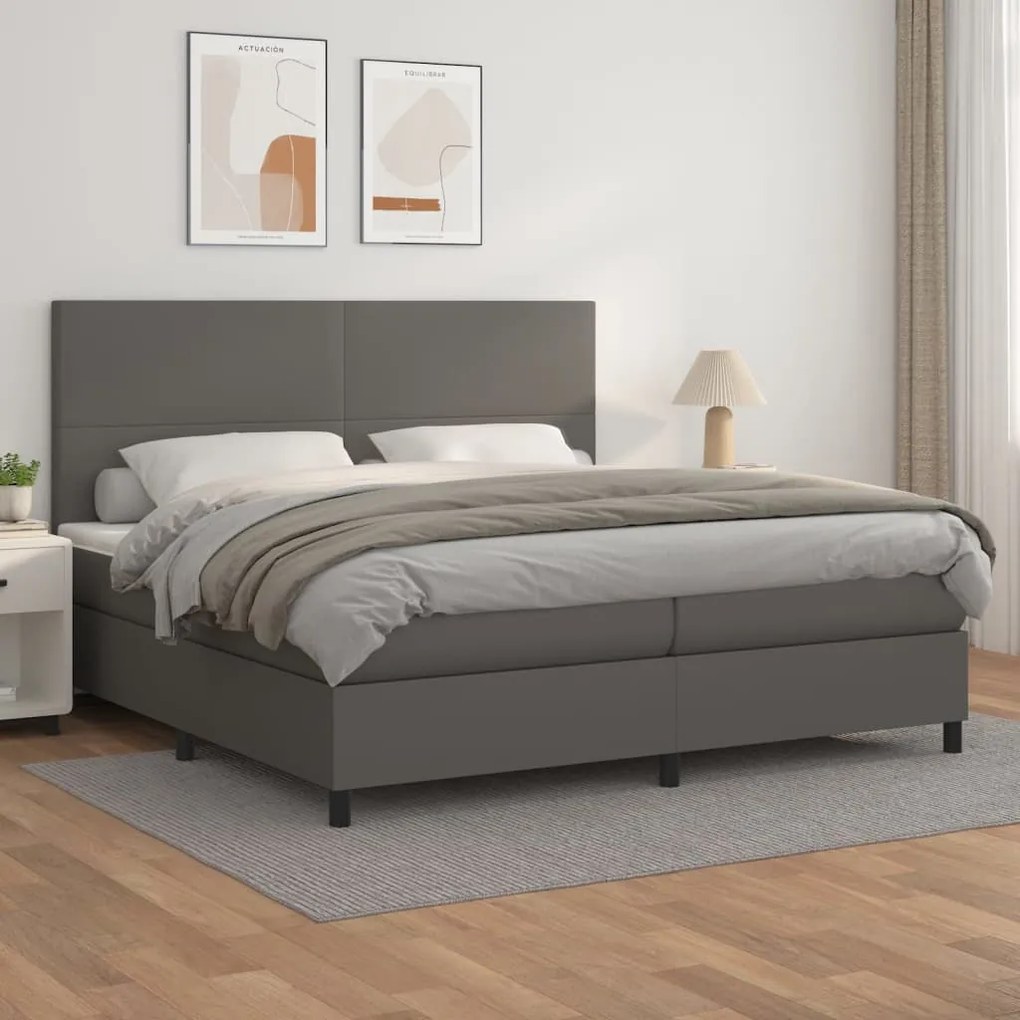 Box spring postel s matrací šedá 200x200 cm umělá kůže 3142747