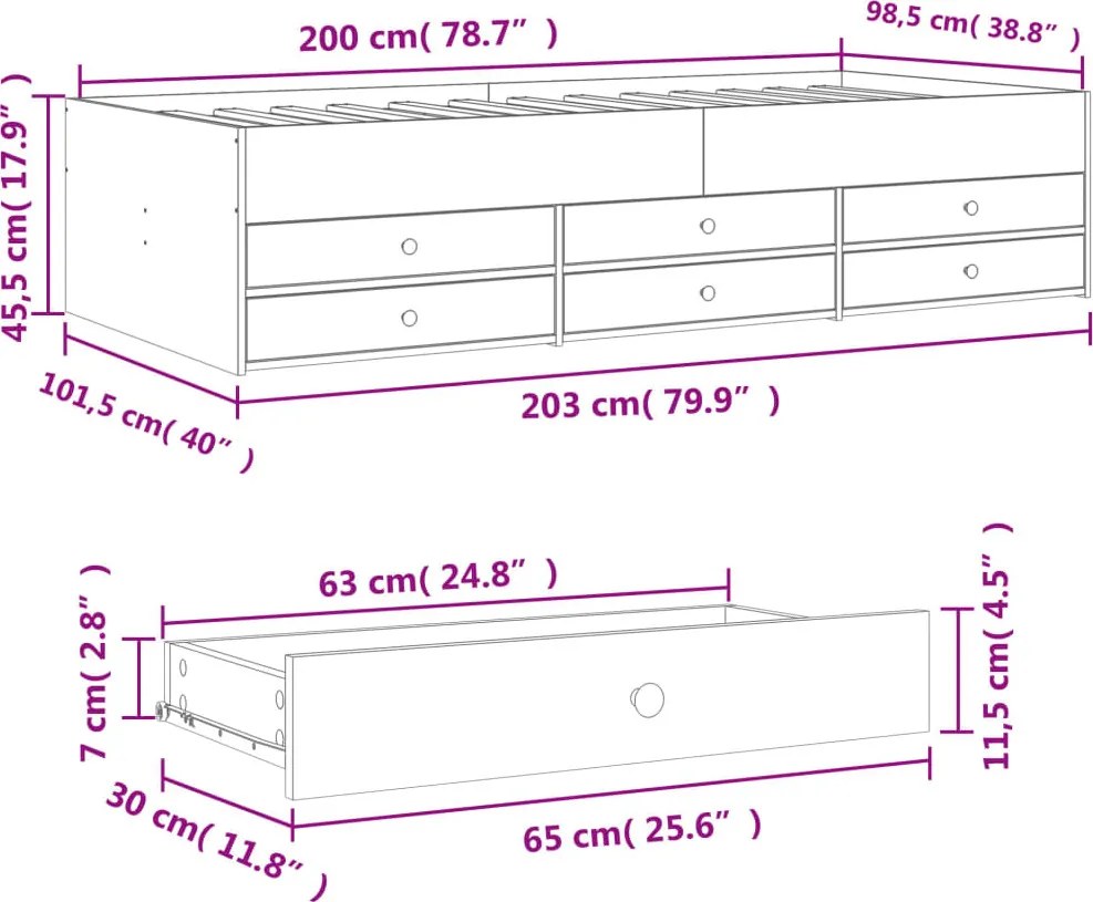 vidaXL Válenda se zásuvkami 100 x 200 cm kompozitní dřevo [3280870] Barva: dub sonoma