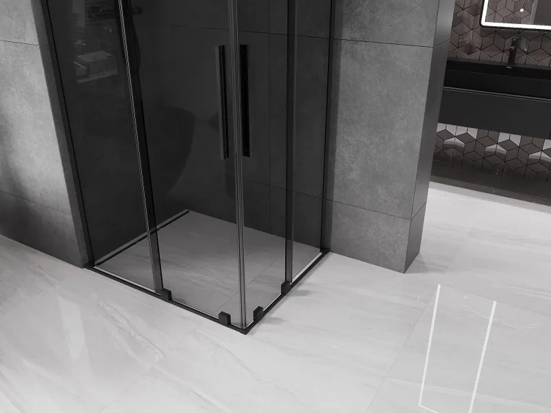 Mexen Velar L Duo, sprchový kout s posuvnými dveřmi 90 x 80 cm, 8mm šedé sklo, černá matná, 871-090-080-02-43-70