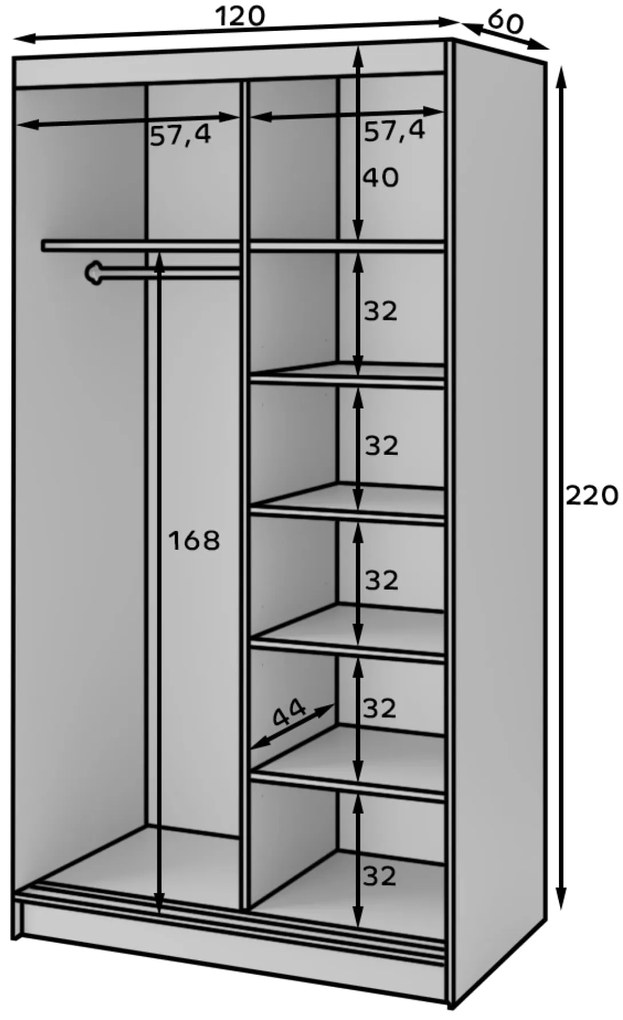 Šatní skříň s posuvnými dveřmi Marrphy - 120 cm