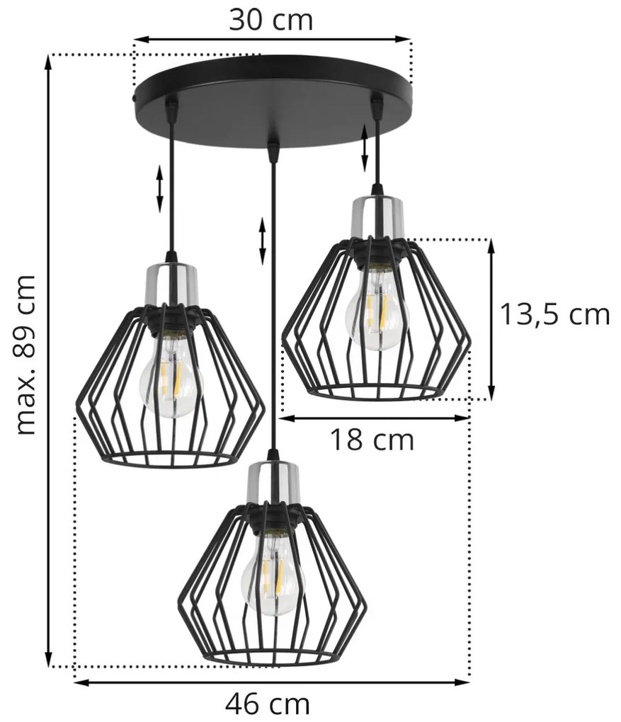 Závěsné svítidlo Nuvola 4, 3x černé drátěné stínítko, o, ch