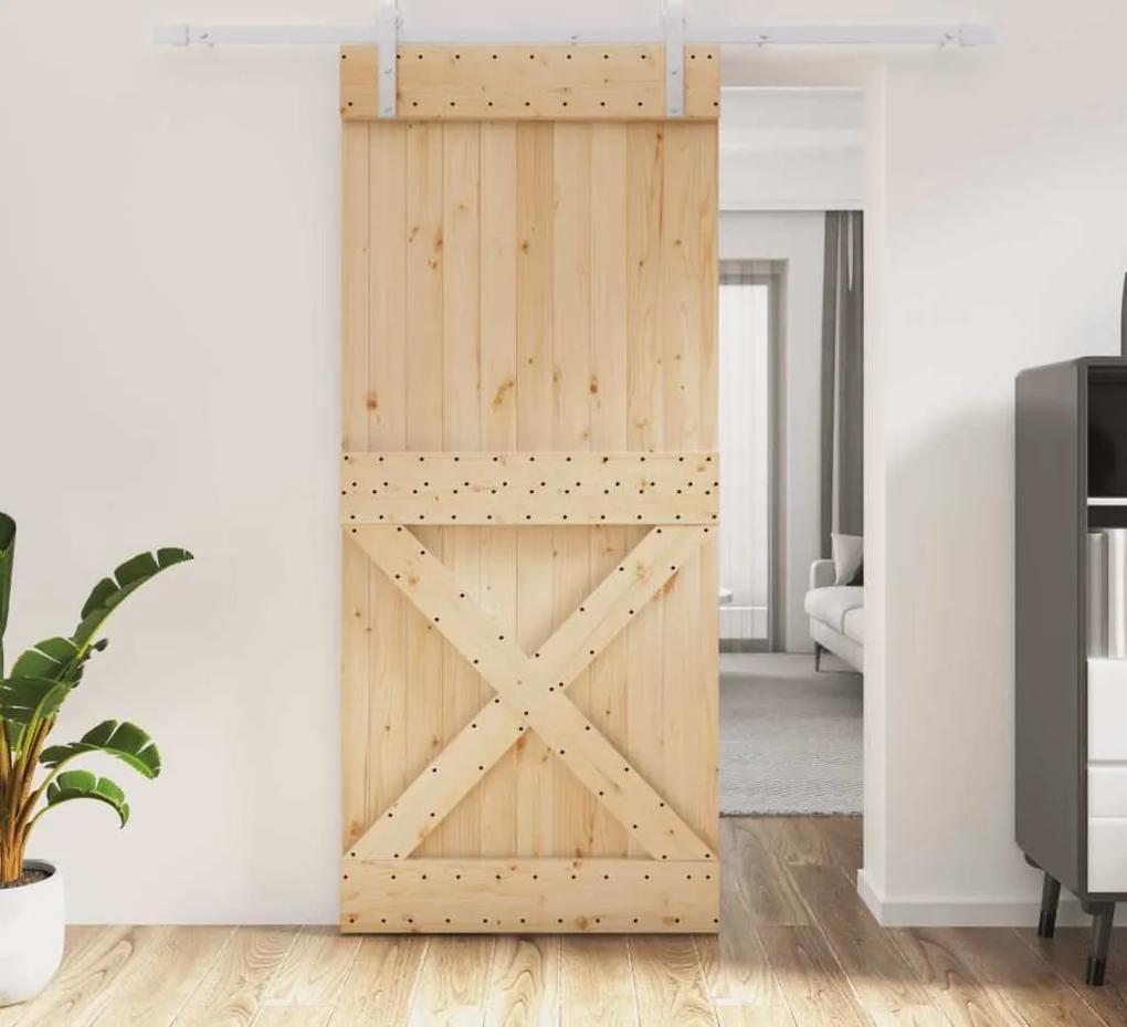 vidaXL Posuvné dveře s kováním 90 x 210 cm masivní borové dřevo [3203041]