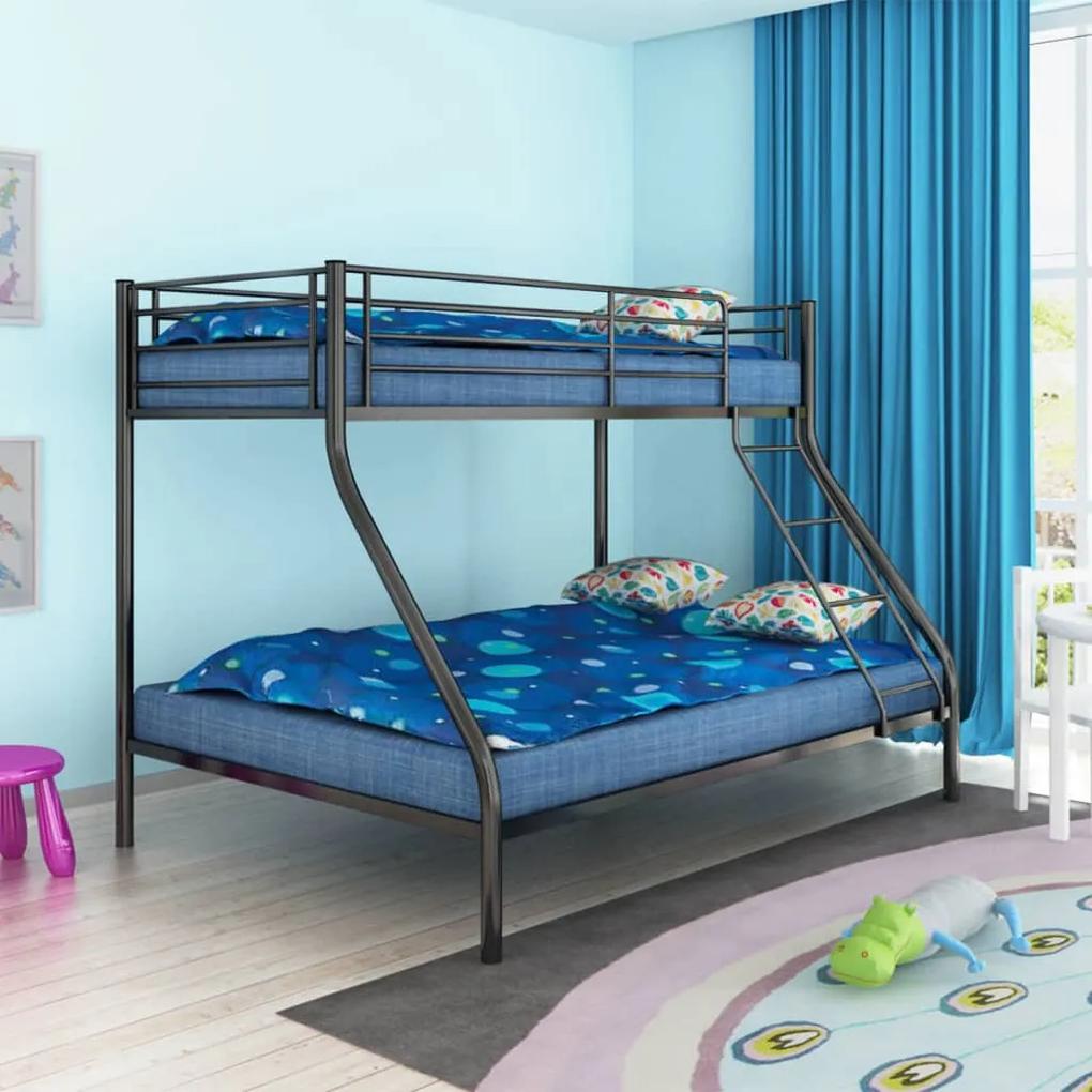 242996 vidaXL Rám dětské poschoďové postele černý kov 140 x 200 / 90 x 200 cm