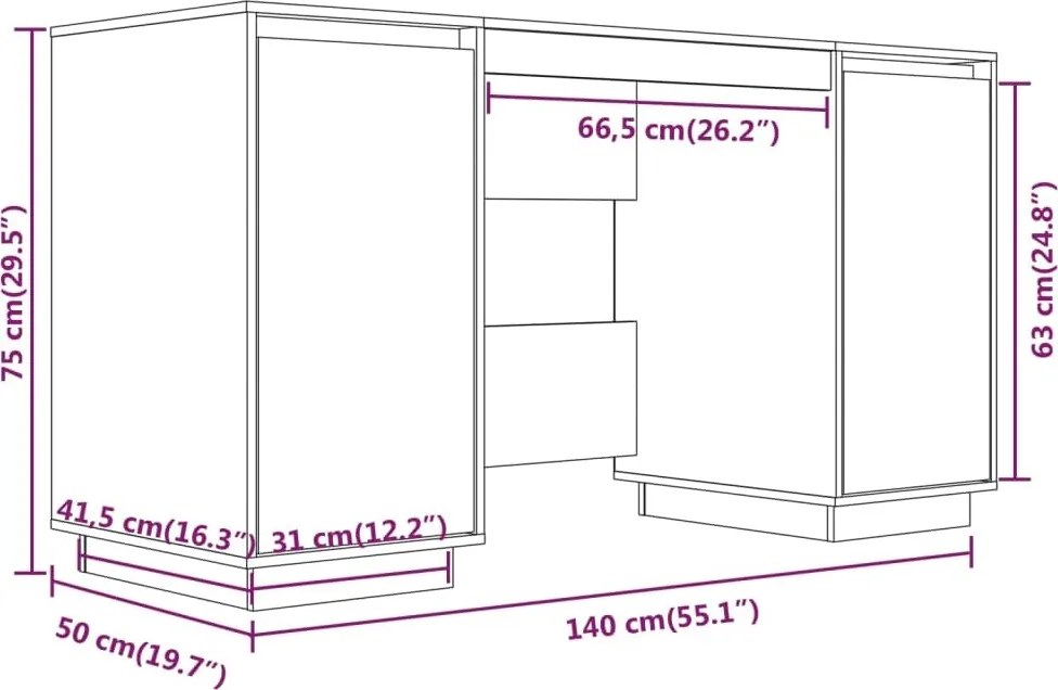 vidaXL Psací stůl 140 x 50 x 75 cm masivní borové dřevo [814325] Barva: medová hnědá