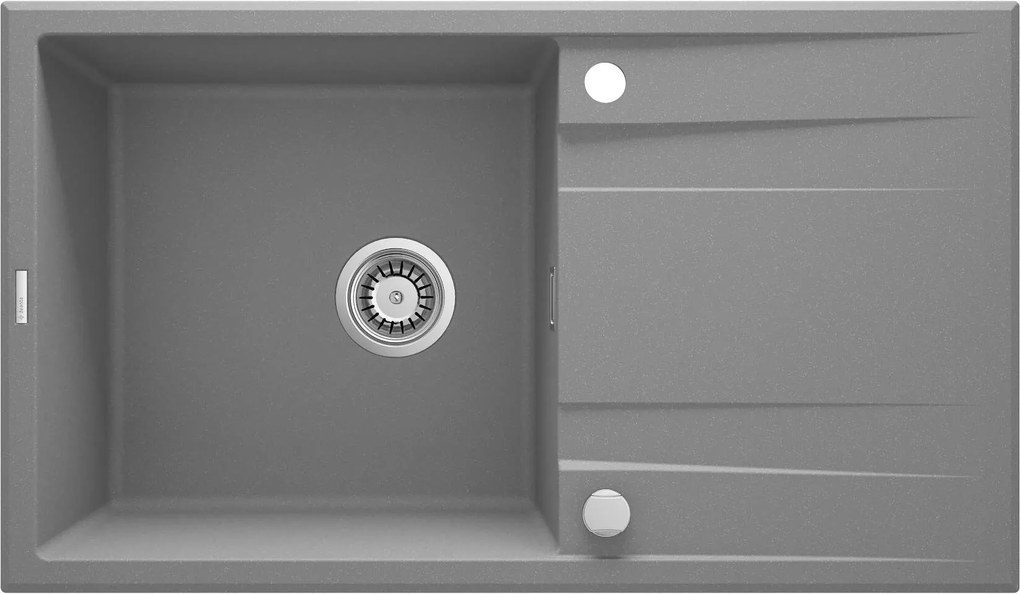 Deante Eridan, granitový dřez na desku 860x500x203 mm Z/O, 3,5" + prostorově úsporný sifon, 1-komorový, šedá, ZQE_S113
