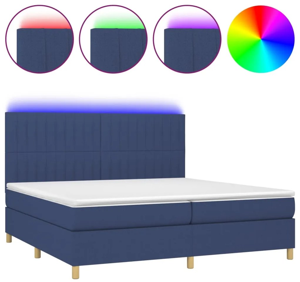 Box spring postel s matrací a LED modrá 200x200 cm textil,  3135627