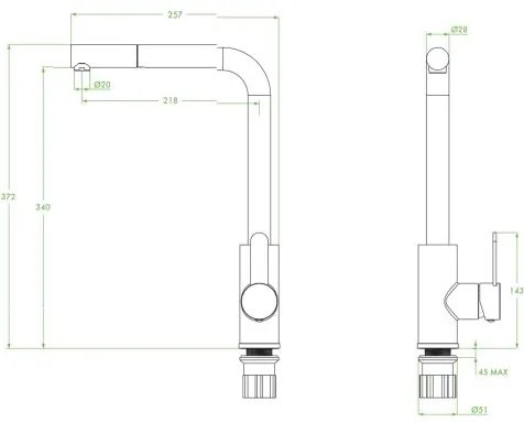 Laveo Bona, kuchyňská baterie stojící h-372, ušlechtilá ocel, LAV-BAB_269D