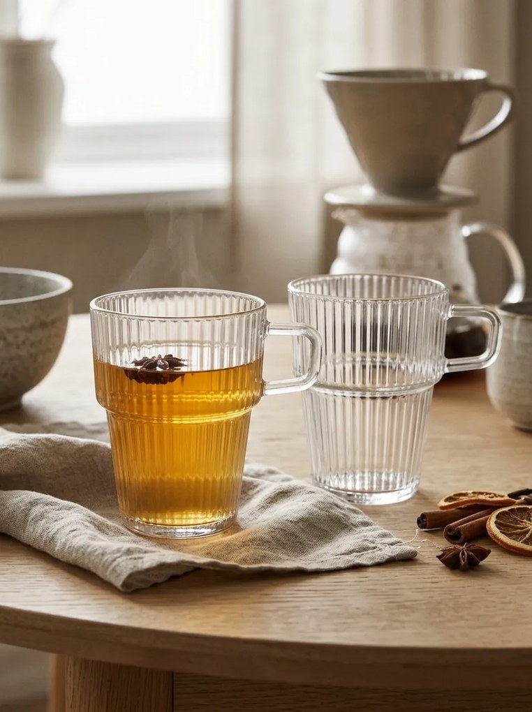 Sinsay - Rýhované skleněné hrnky 2 pack - clear