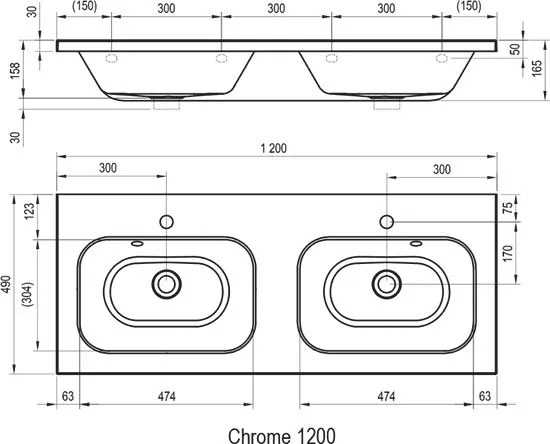 Ravak Chrome 1200 120 x 49 cm XJG01112000 Dvojumyvadlo