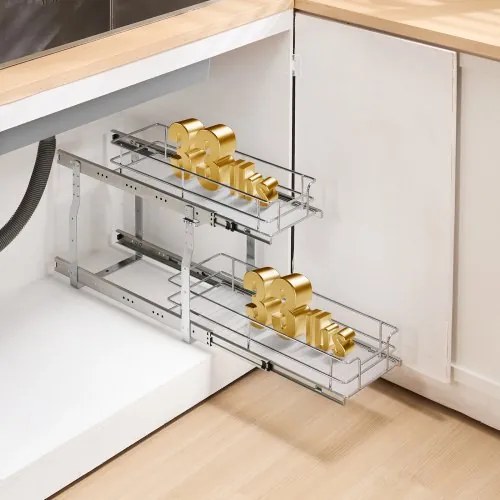 2-vrstvá drátěná výsuvná skříňka pod dřez Organizér 21,6 × 53,3 cm zásuvkový koš