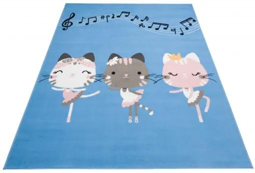 Dětský kusový koberec JOLLY DZ02C Kočičky Noty modrý Rozměr: 120x170 cm