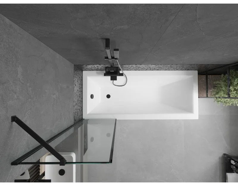 Mexen Next, vanová zástěna 1-křídlová 50 x 150 cm, fixní křídlo, 6 mm čiré sklo s černým vzorem, černý profil, 895-050-000-00-70-70