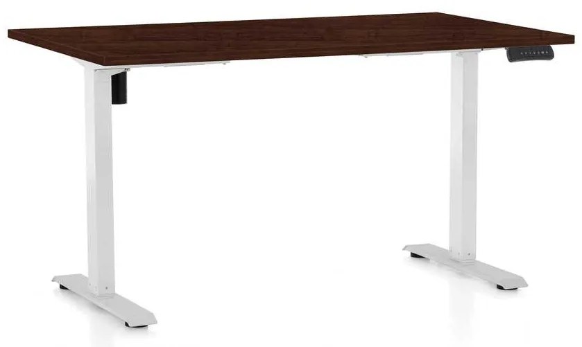 Výškově nastavitelný stůl OfficeTech B, 120 x 80 cm, bílá podnož, wenge