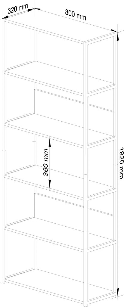 Knihovna Loft s kovovým rámem 80 cm bílá/dub sonoma