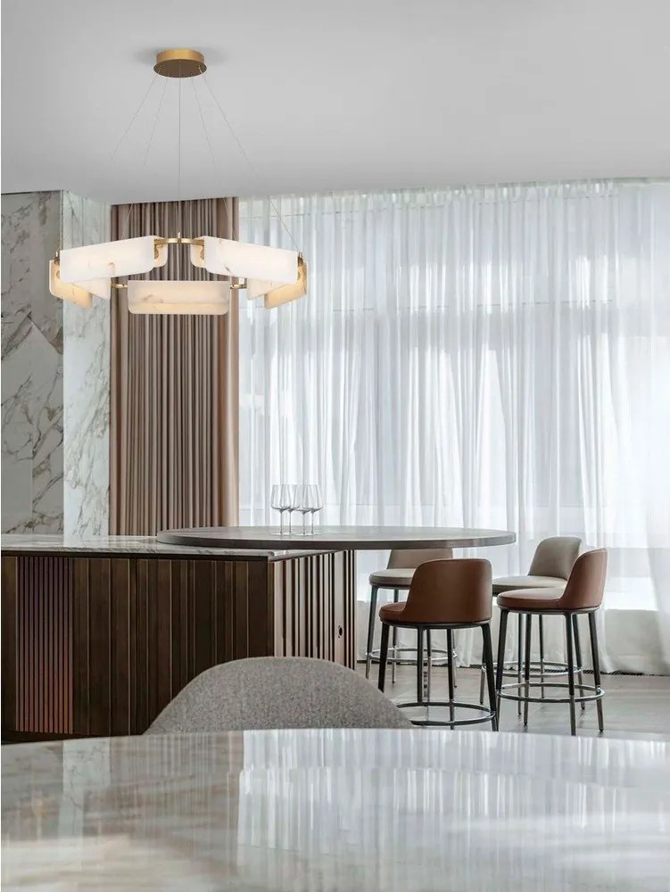 Krémové/v mosazné barvě LED stmívatelné závěsné svítidlo v dekoru mramoru ø 93 cm Aider – Nova Luce