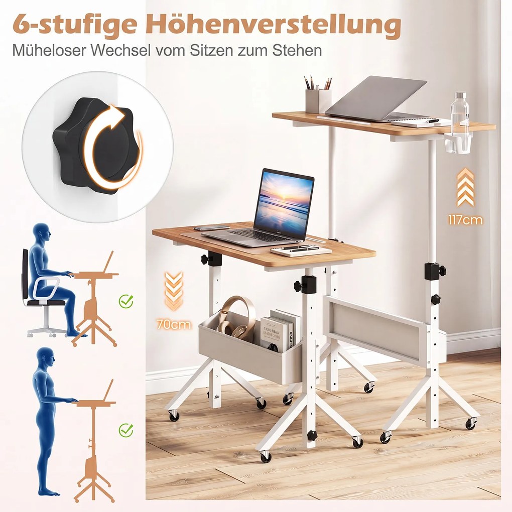 Costway Stůl k stání, výškově nastavitelný 70-117 cm, na kolečkách