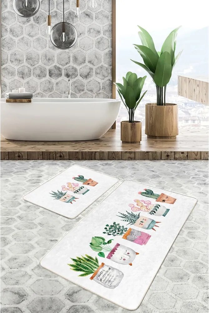 Bílé sametové koupelnové předložky v sadě 2 ks 60x100 cm Succulent – Mila Home