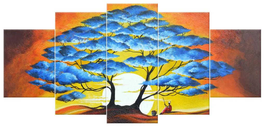 Gario Ručně malovaný obraz Odpočinek pod modrým stromem - 5 dílný Rozměry: 150 x 105 cm