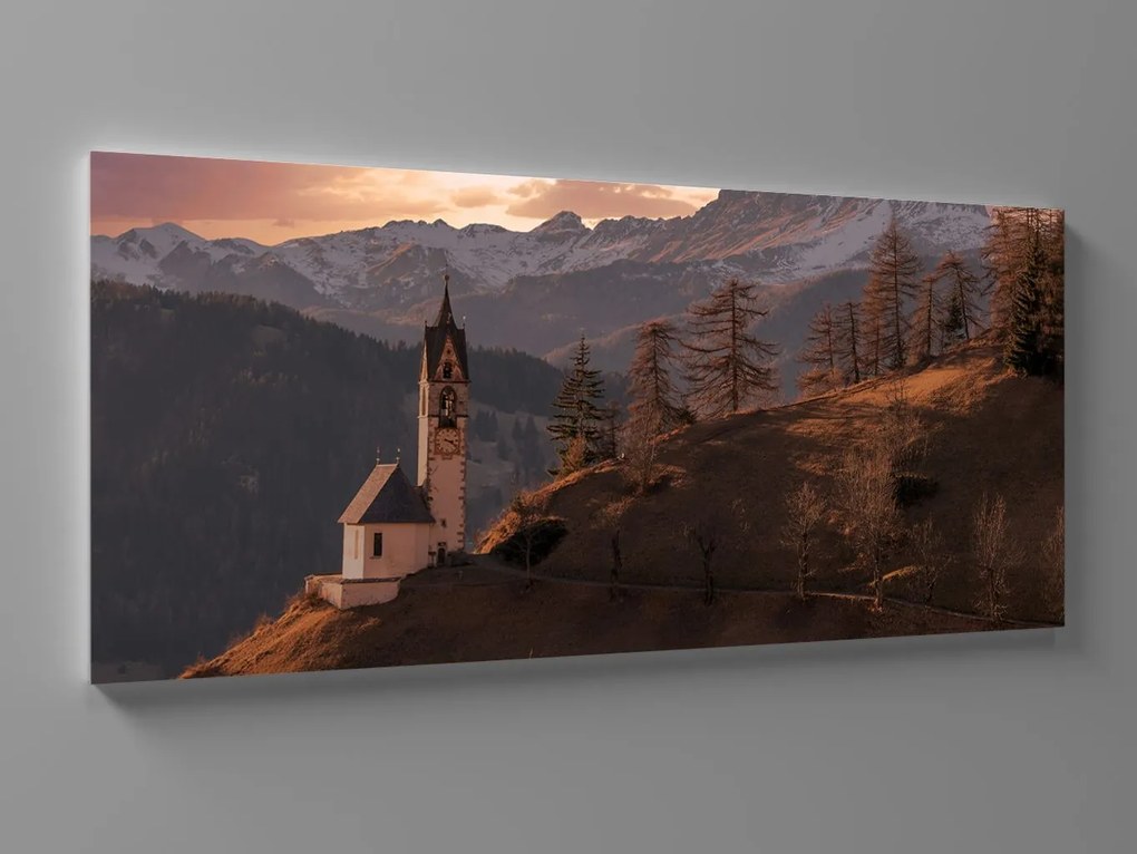 XXL obraz kostel v alpských dolomitech Rozměr: 200 x 100 cm