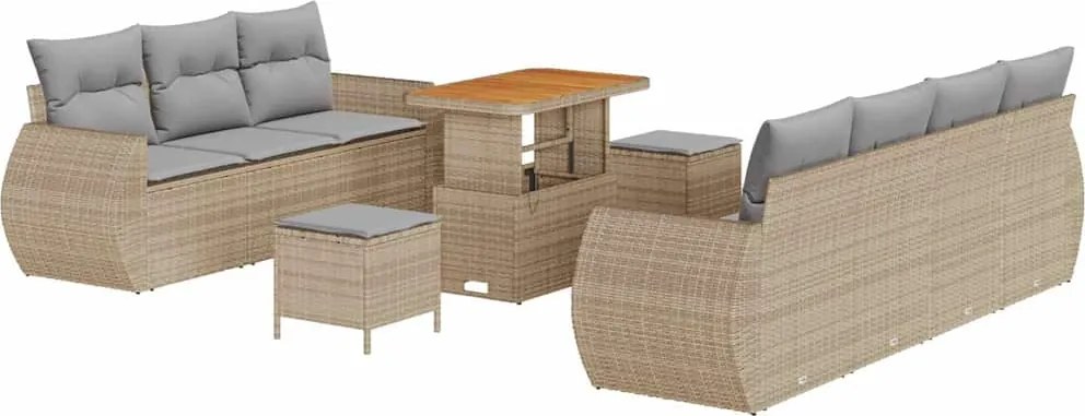 Sada zahradních pohovek s polštářem 10 pcs Béžová polyratan 3361842